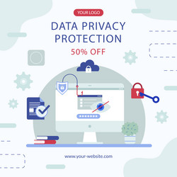 Flat design data privacy post template Royalty Free Vector