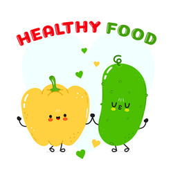 Bell pepper and cucumber card hand drawn doodle Vector Image