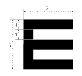 E chart eye test symbol with measurements tumbling