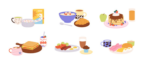 Cartoon breakfast healthy delish menu Royalty Free Vector