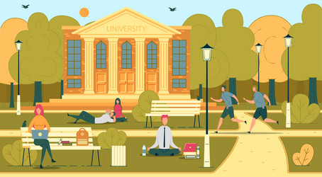 University landscape with people Royalty Free Vector Image