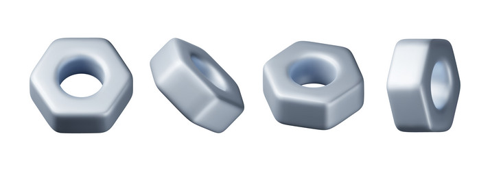 3d hex nuts screw set isolated on white Royalty Free Vector