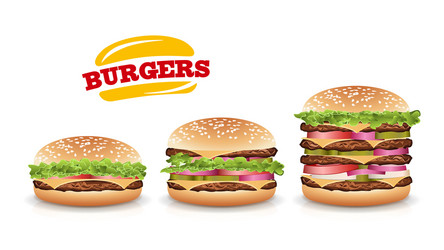 Burger fast food kitchen with different burghers Vector Image