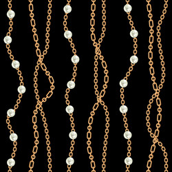 Gold chains and pearls on black luxury seamless Vector Image