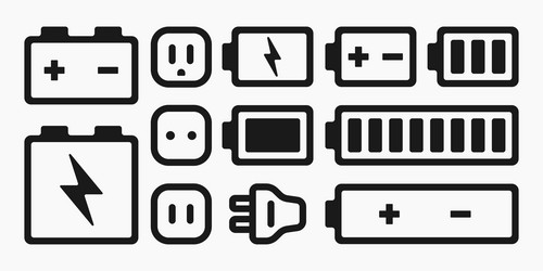 Battery power outlet plug shape icon set flat Vector Image