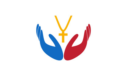 Praying hand holding cross religion church logo Vector Image