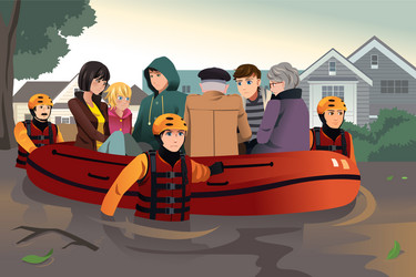 Rescue team helping people during flooding Vector Image