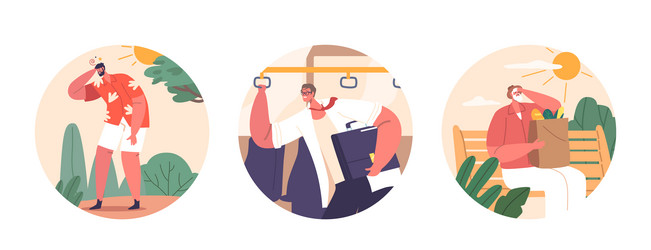 Heat-exposed characters endure discomfort Vector Image