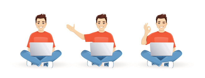 Man sitting with laptop Royalty Free Vector Image
