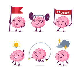 Cute funny brain characters set human brain Vector Image