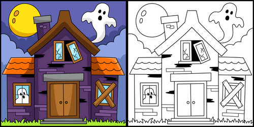 Halloween haunted house coloring page for adults Vector Image