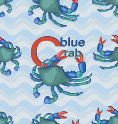 Blue crab sea with letters seafood Royalty Free Vector Image
