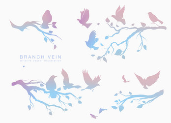 Figure set flock flying birds on tree Royalty Free Vector