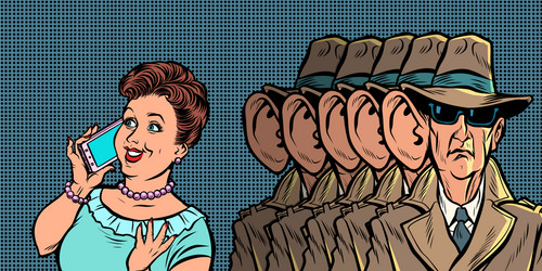 Spies listen to a conversation on phone state Vector Image