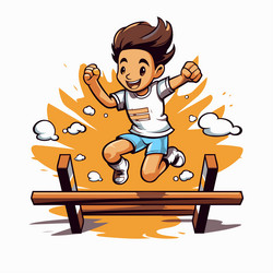 Cute little boy jumping in the air cartoon Vector Image