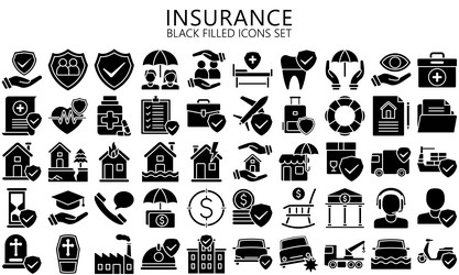 Insurance black outline icon set Royalty Free Vector Image