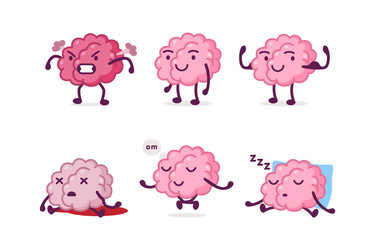 Cute funny brain characters set human brain Vector Image
