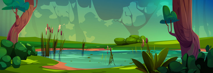 Forest swamp cartoon game landscape background Vector Image