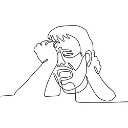 Continuous line drawing of crying man in deep Vector Image