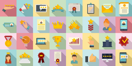 Reliability icons set flat customer Royalty Free Vector