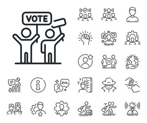 Voting campaign line icon people rally with signs Vector Image