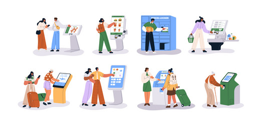 Self-service kiosks set electronic equipment Vector Image