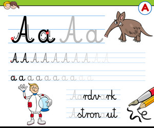 Letter a worksheet with cartoon astronaut Vector Image
