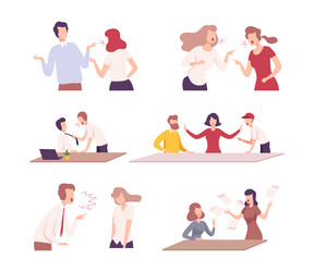 Angry boss shouting at employees set stressed Vector Image