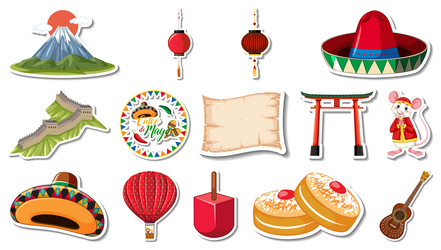 Set of different traditional objects Royalty Free Vector