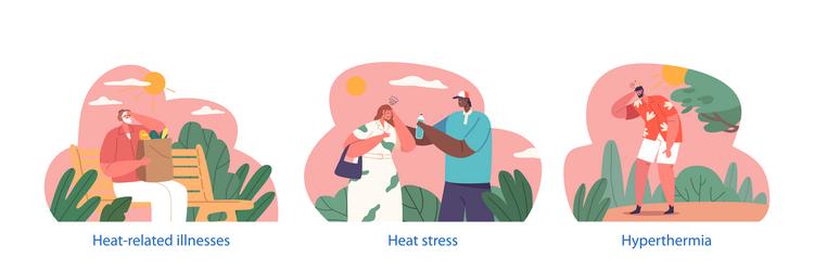 Heat-exposed characters endure discomfort Vector Image