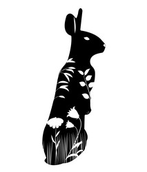 Stencil fox walking in grass and flowers Vector Image