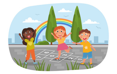Cartoon kids playing hopscotch Royalty Free Vector Image