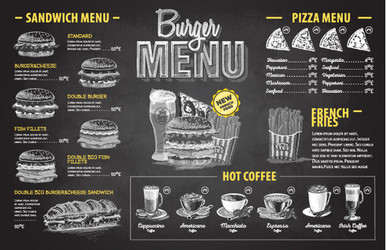 Fast food menu sketch sandwich burger pizza Vector Image