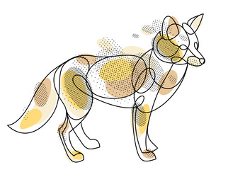Cute red fox adorable wild animal linear drawing Vector Image