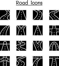 Road urban and country highway icons set Vector Image