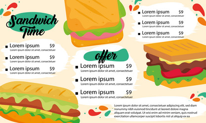 Colored fast food menu with different sandwich Vector Image