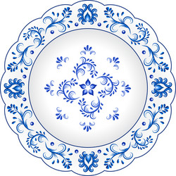 Porcelain plate with blue on white abstract Vector Image