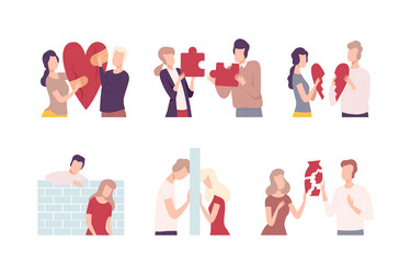 Set of couples trying to restore broken heart man Vector Image