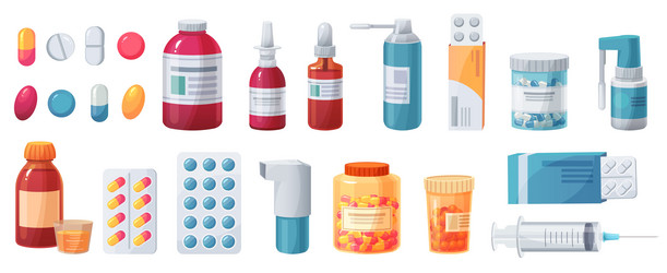 Cartoon meds drugs tablet capsules Royalty Free Vector Image