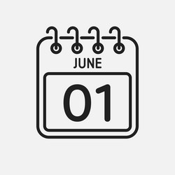 Icon calendar day 1 june summer days year Vector Image