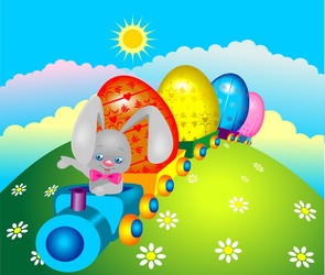 Cartoon easter bunny carrying eggs in the p Vector Image