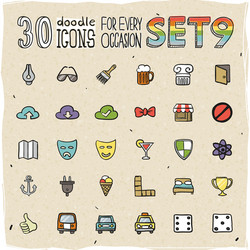30 colorful doodle icons set 11 Royalty Free Vector Image