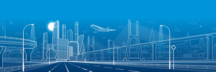 Infrastructure city panorama glow linghts large Vector Image