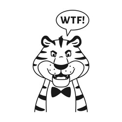 Black and white outline winking tiger portrait Vector Image