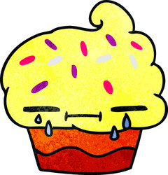 Cartoon of a crying cupcake Royalty Free Vector Image