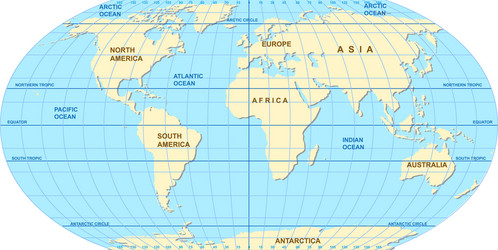 Map world oceans and continents on a flat Vector Image