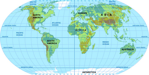 Map world oceans and continents on a flat Vector Image