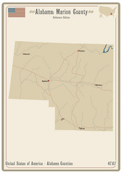 Vintage map of marion county in alabama usa Vector Image