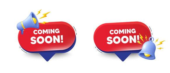 Coming soon tag promotion banner sign 3d speech Vector Image