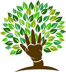 Tree hand symbol logo Royalty Free Vector Image